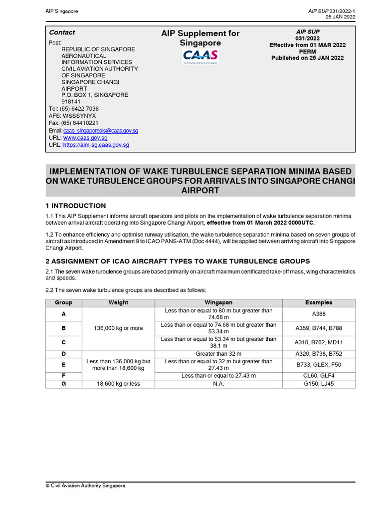 AIP Supplement For Singapore: Contact | PDF | Air Traffic Control | Airport