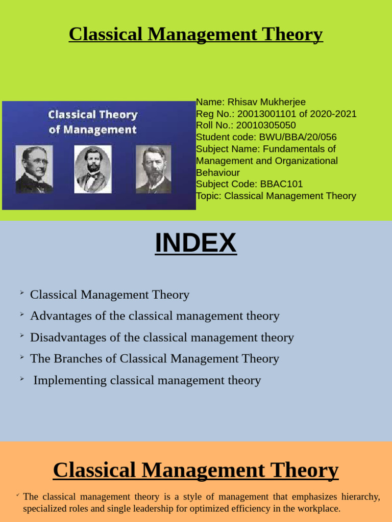 Classical Management Theories Pdf Bureaucracy Incentive