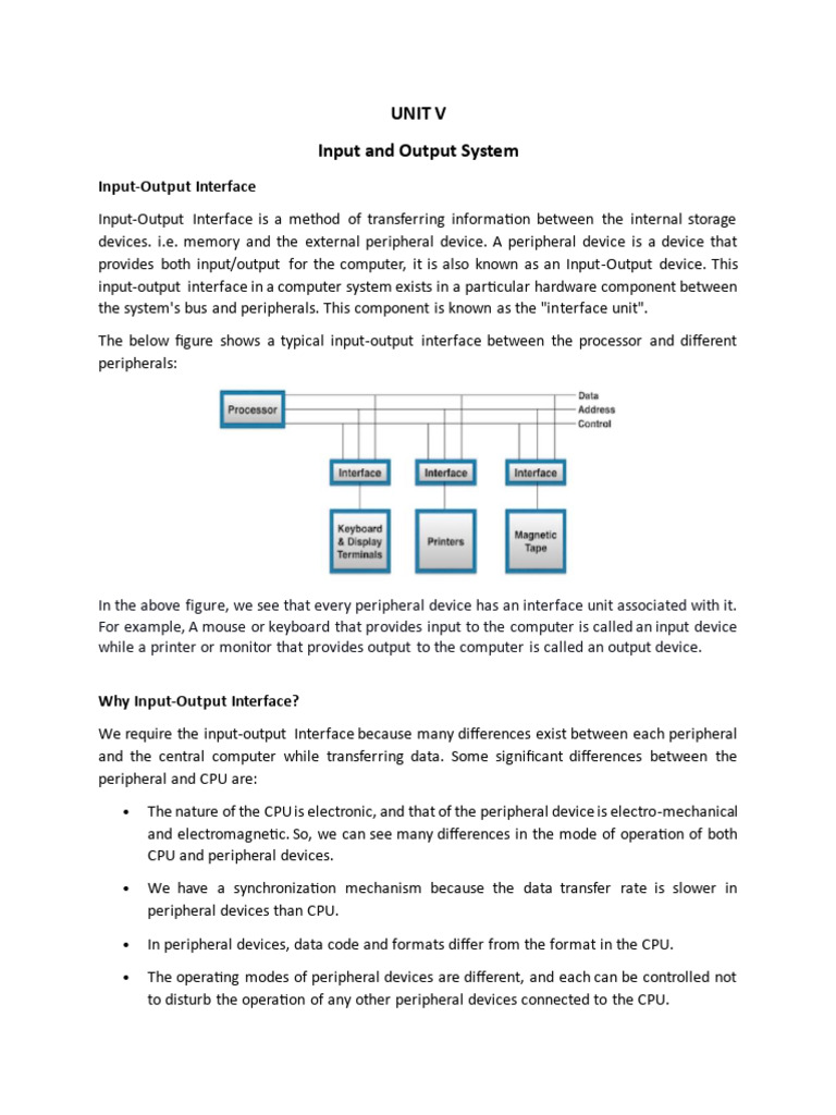 UNIT V Input and Output System | PDF | Input/Output | Central Processing Unit