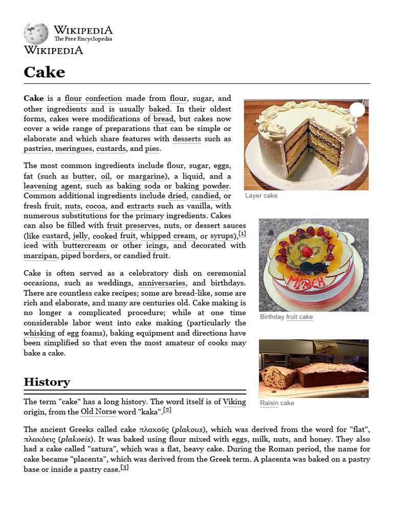 Cake - Wikipedia | PDF | Cakes | Baking