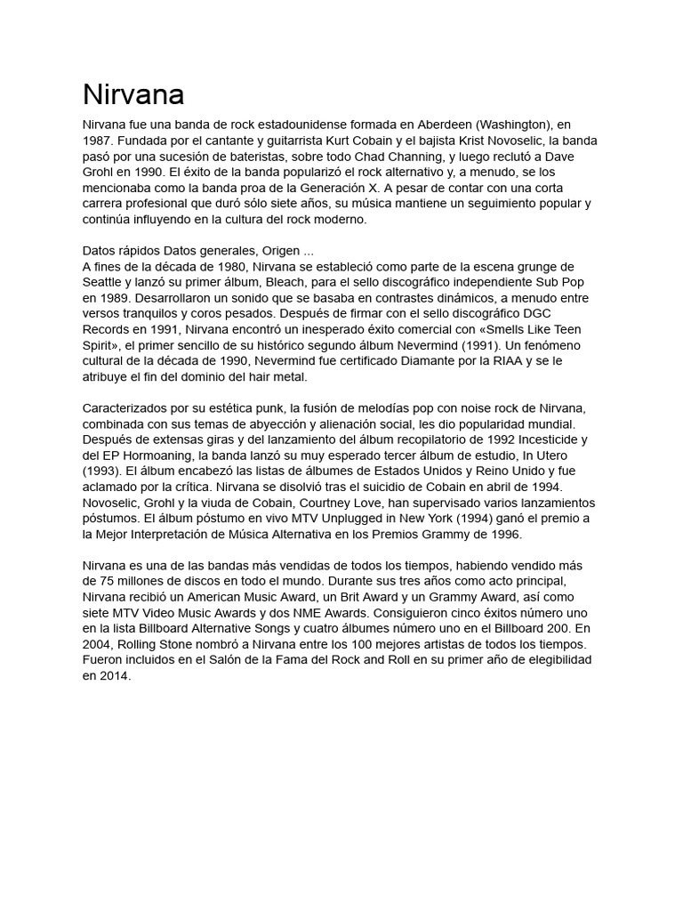Nirvana | PDF | Nirvana (banda) | Industria de la música