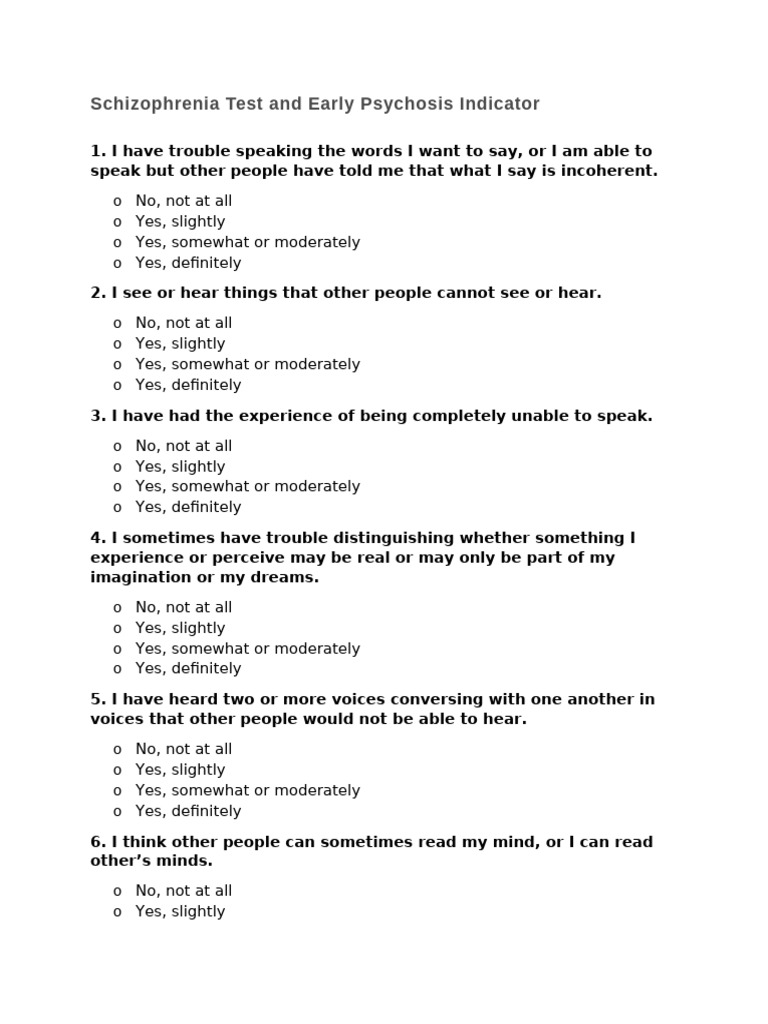 Schizophrenia Test and Early Psychosis Indicator | PDF | Mental ...