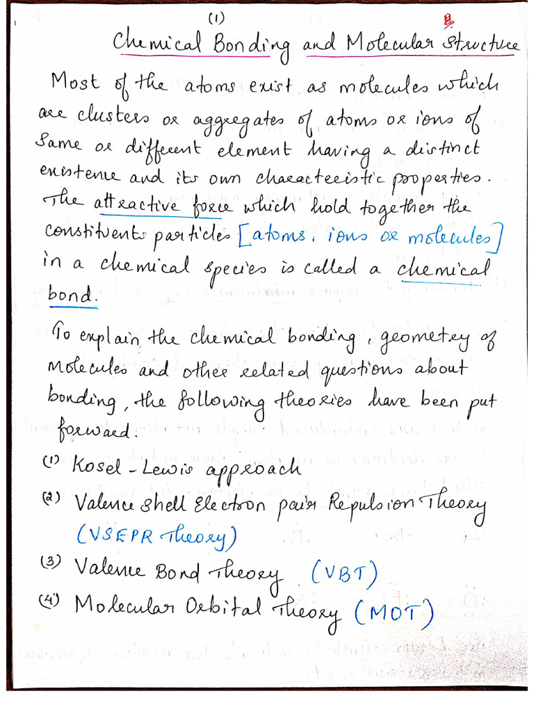 Chemical Bonding and Molecular Structure Notes | PDF