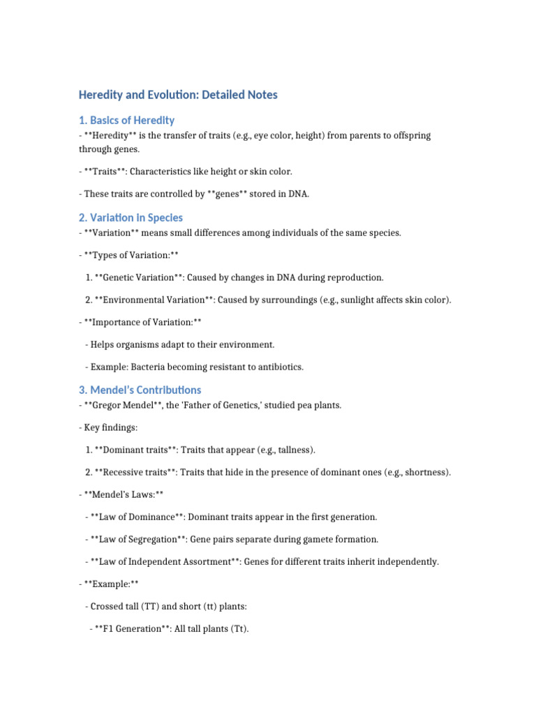 Heredity and Evolution Detailed Notes | PDF | Heredity | Genetics