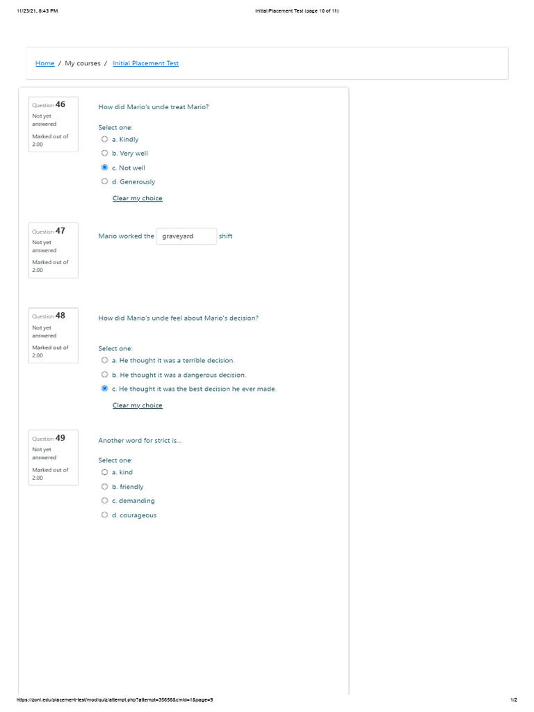 Initial Placement Test (Page 10 of 11) | PDF