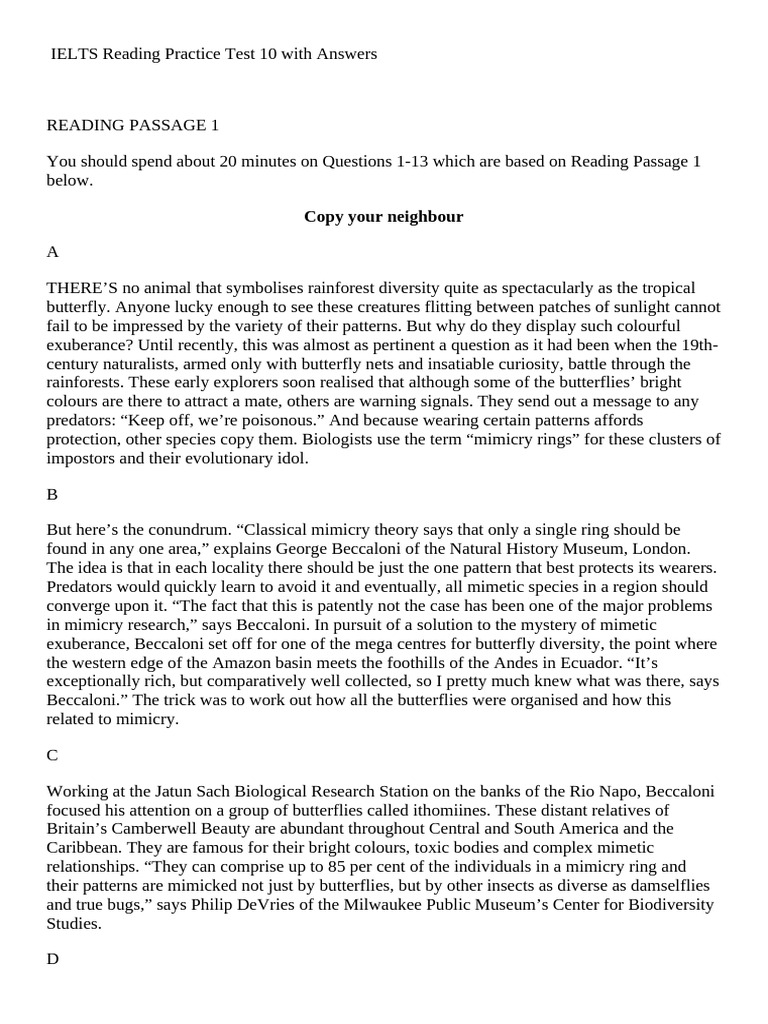 IELTS Reading Practice Test 10 With Answers | PDF | Educational ...