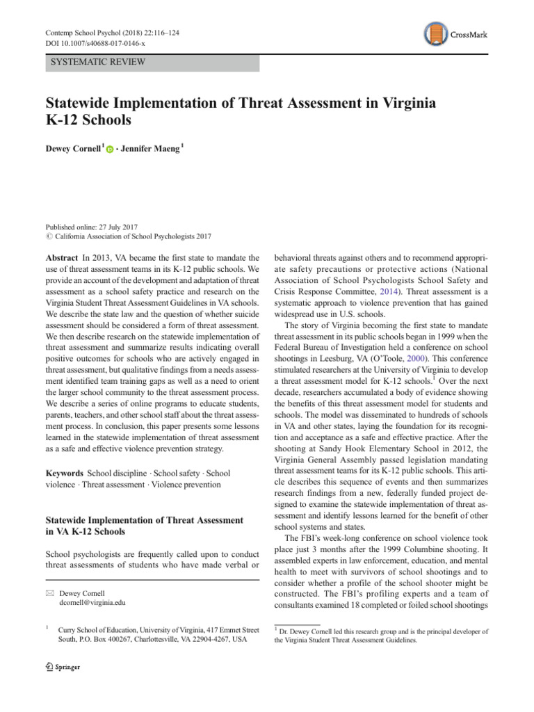 Virginia K-12 Threat Assessment | PDF | Violence | School Shooting