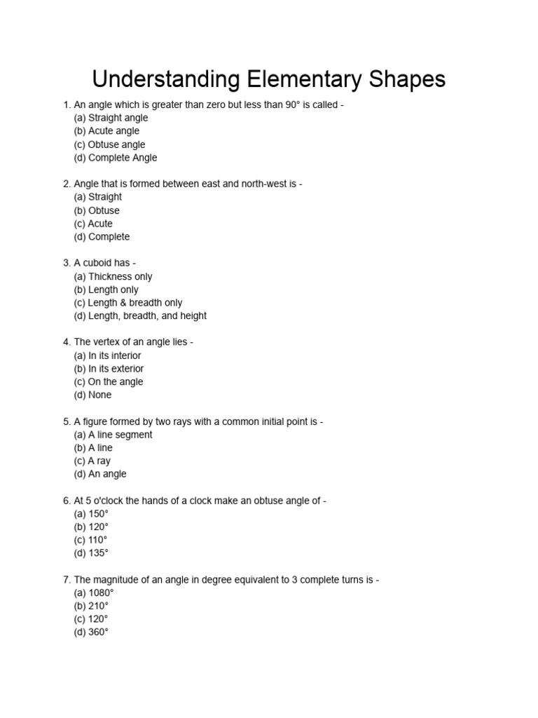Class 6th - Maths - Understanding Elementry Shapes - Questions | PDF | Triangle | Tetrahedron