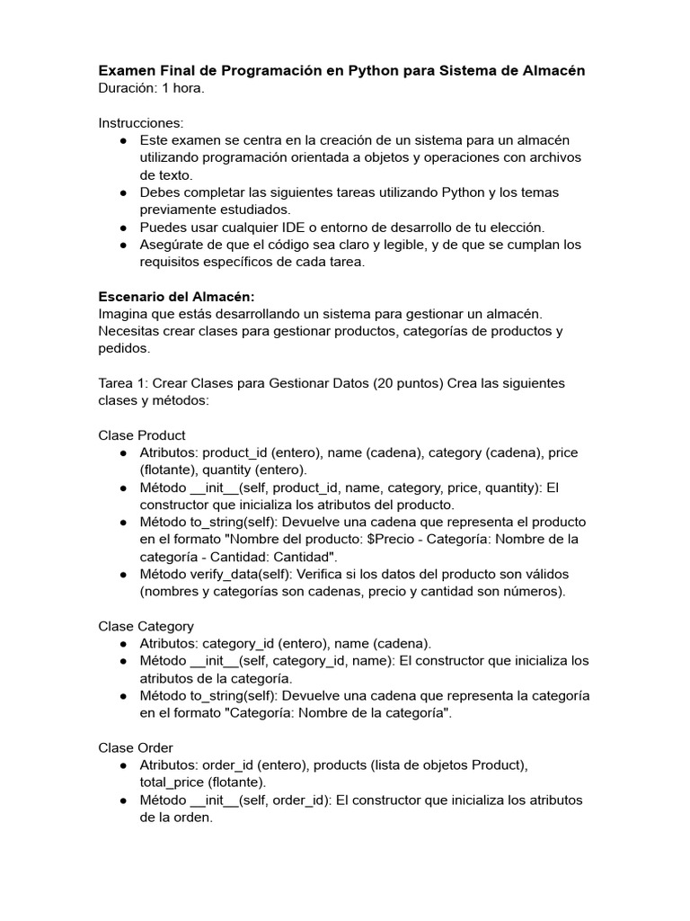 Examen Final de Programación en Python para Sistema de Almacén | PDF | Programación de ...