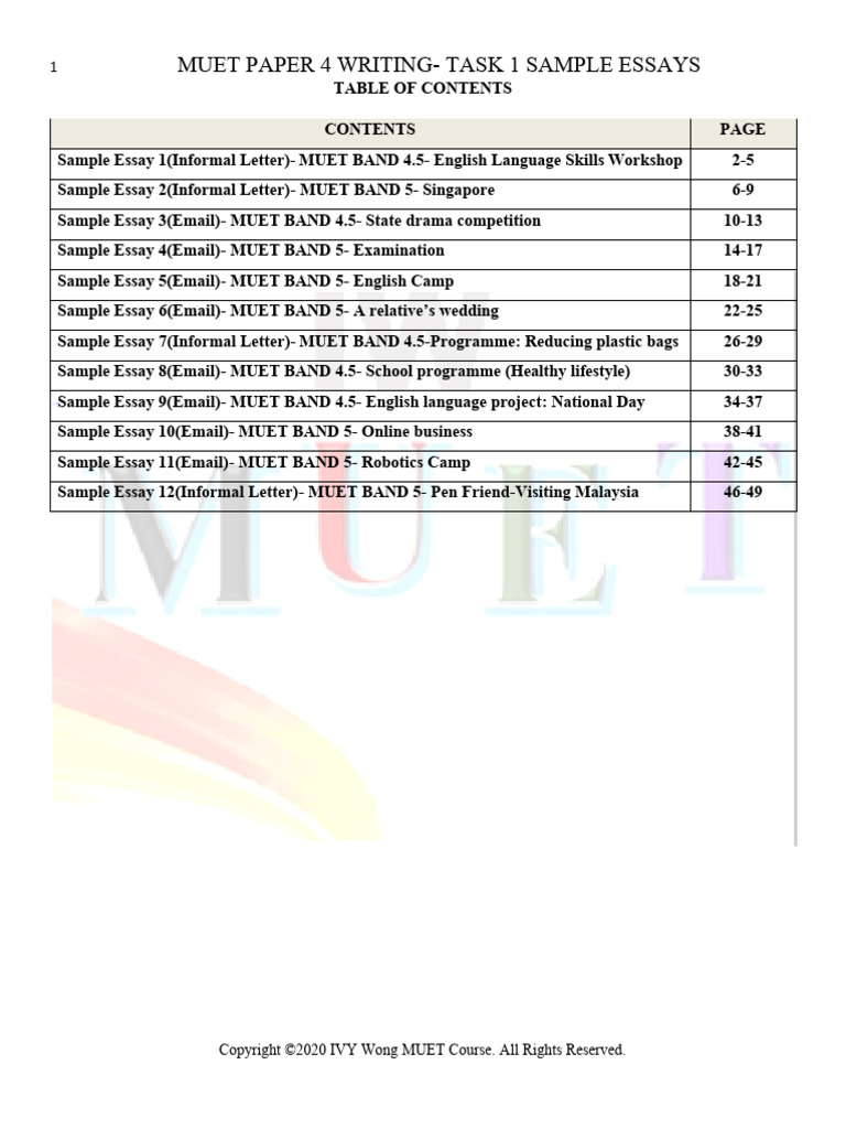 MUET Writing-Task 1 Sample Essays | PDF