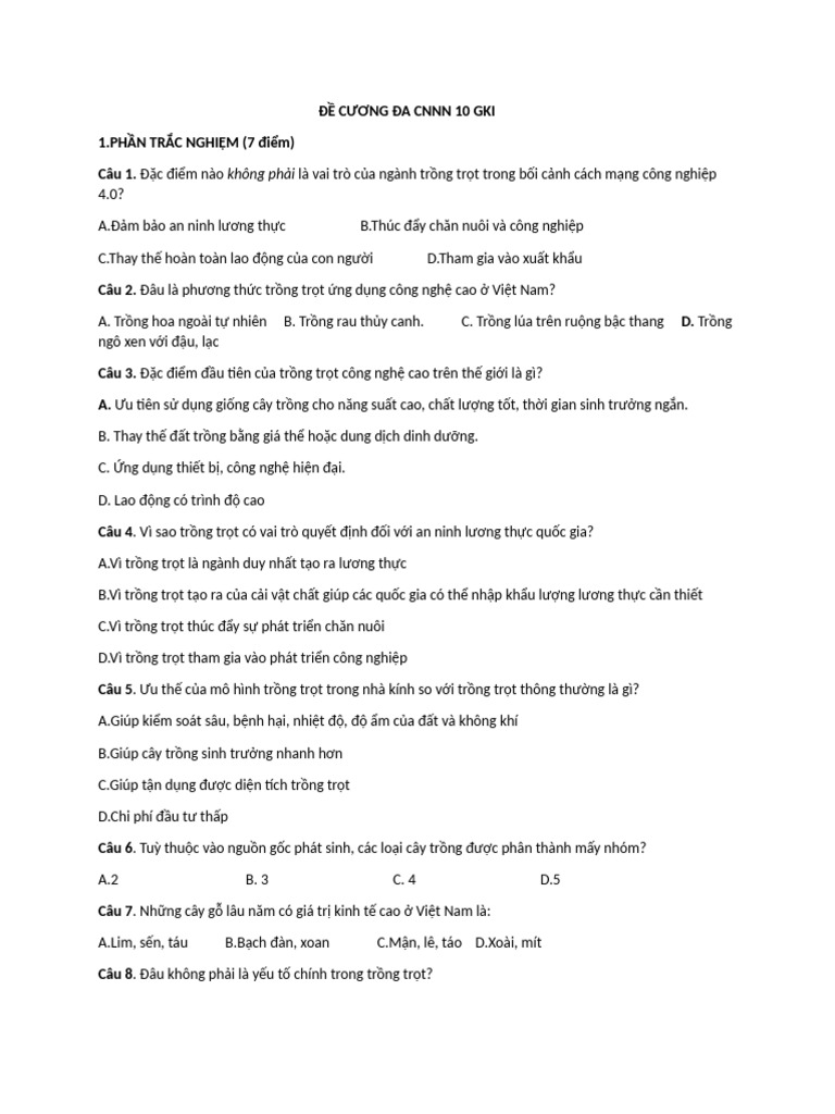 Đề Cương Đa Cnnn 10 Gki | PDF
