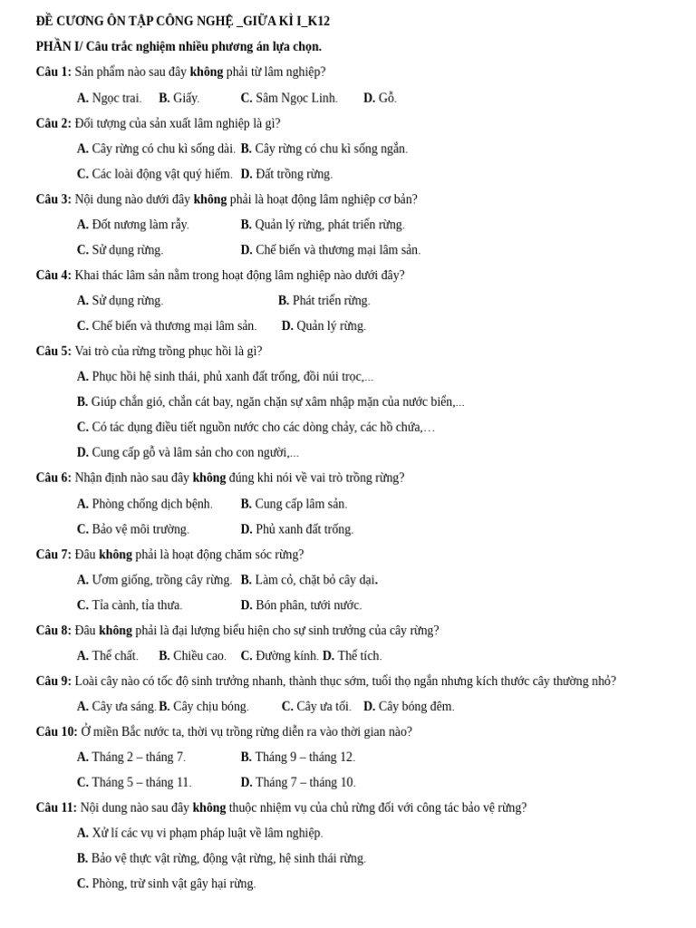 ĐỀ CƯƠNG GK1 12 | PDF