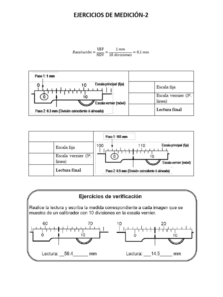 EJERCICIOS DE MEDICION Vernier y Microme | PDF | Longitud