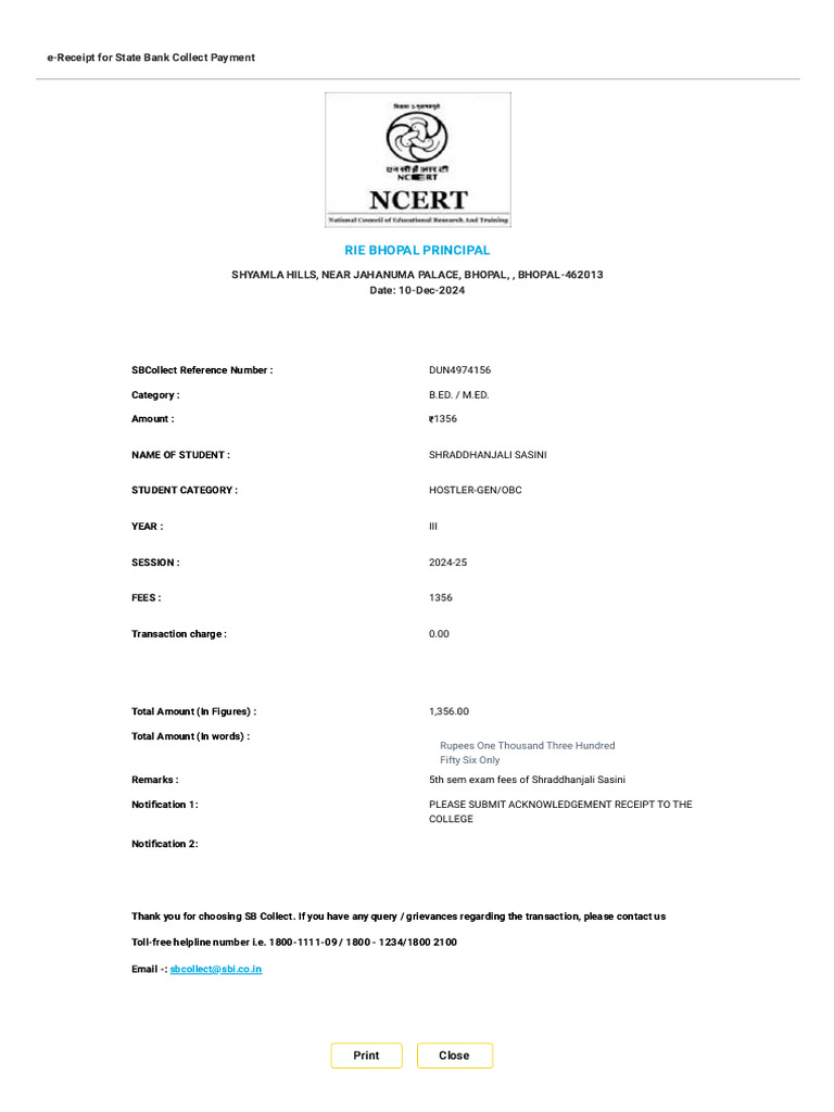 Sasini 5th sem exam form fee | PDF