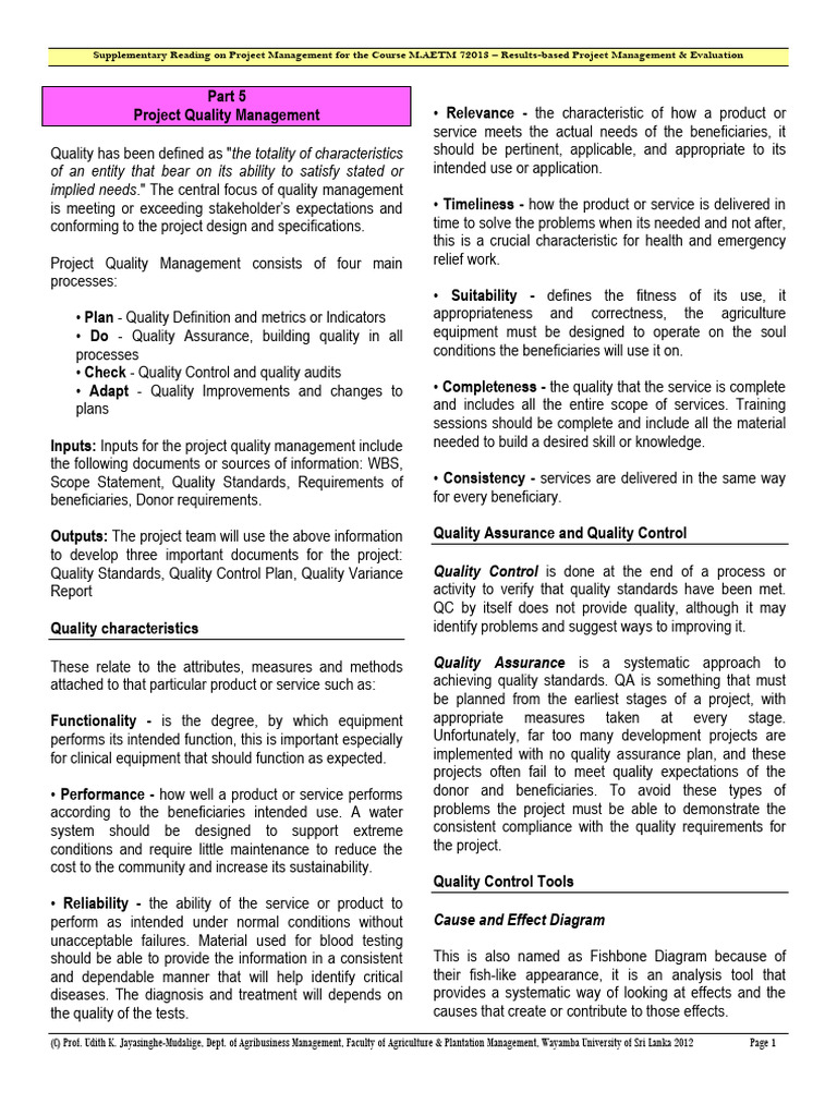 PM Manual Project Management For M.AETM Part 5 6 | PDF | Leadership | Quality Assurance