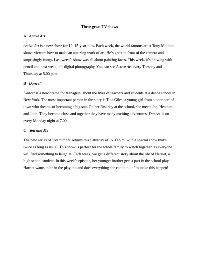 TV Shows for Teens and Families | PDF