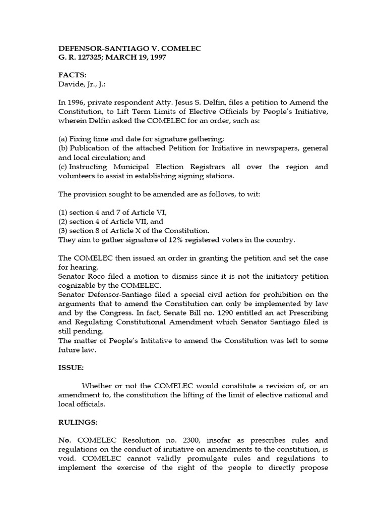 Constitutional Law 1 Case Digest | PDF | Commission On Elections (Philippines) | Political Law