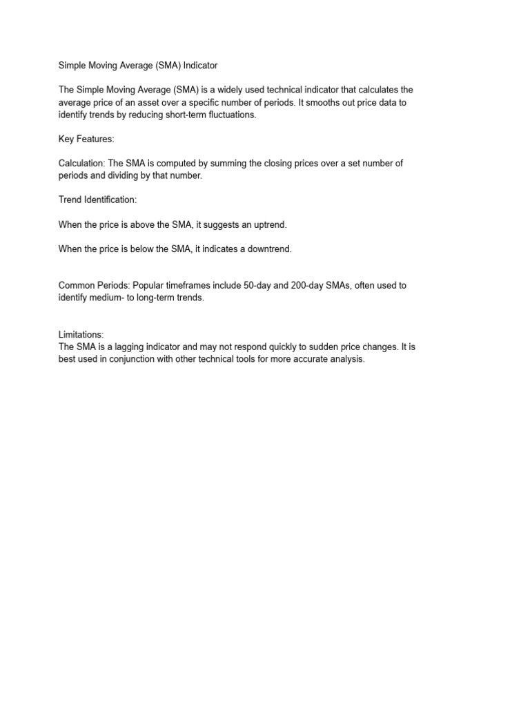 Simple Moving Average (SMA) Indicator | PDF