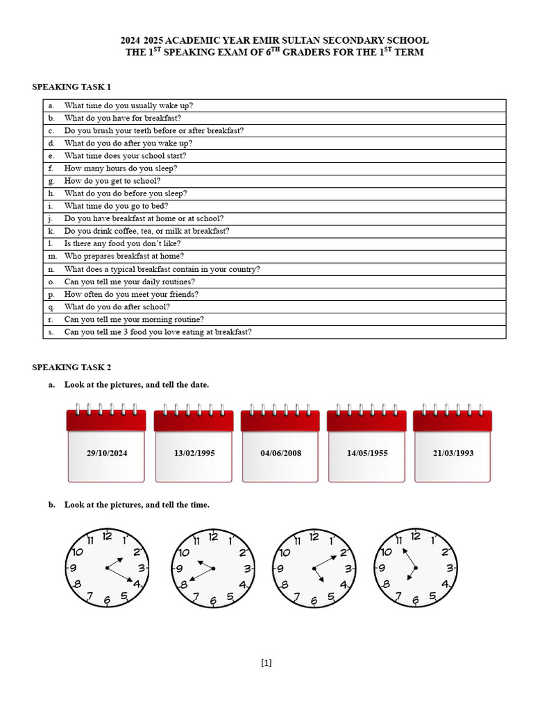 6th Grade Speaking Exam Guide | PDF