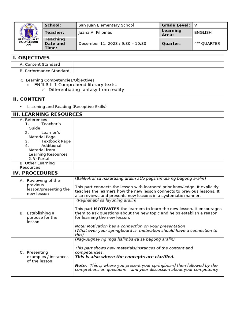 Lesson-Plan Template English | PDF | Learning | Teachers