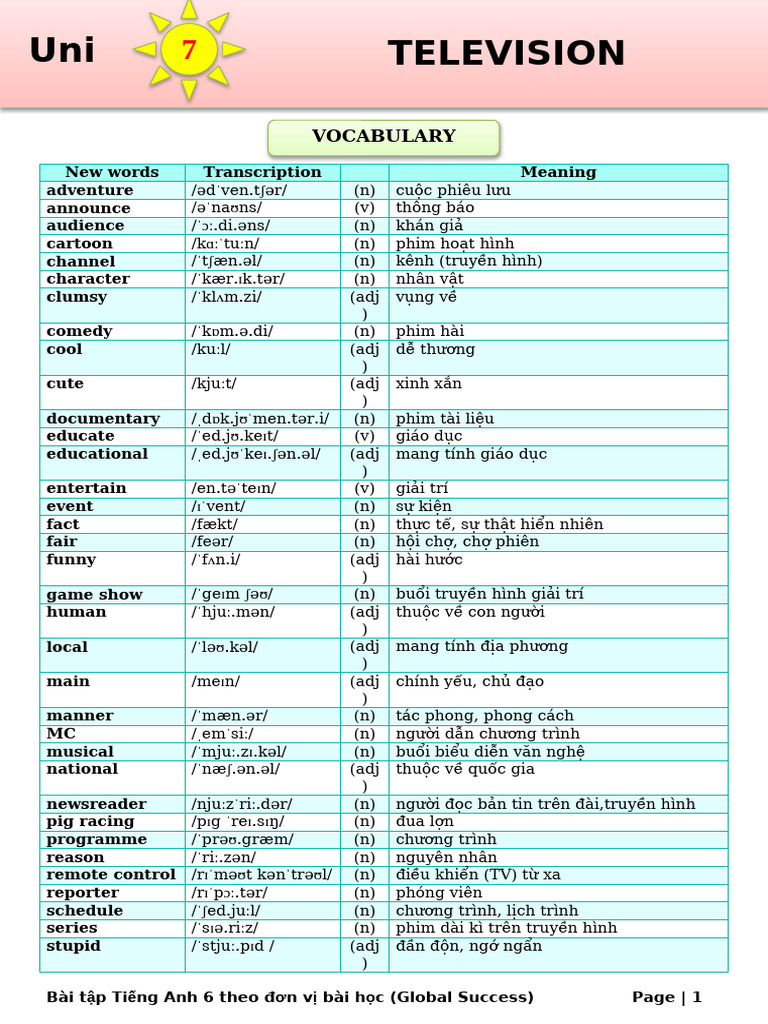 Unit 7 (GV) g9 English Global | PDF