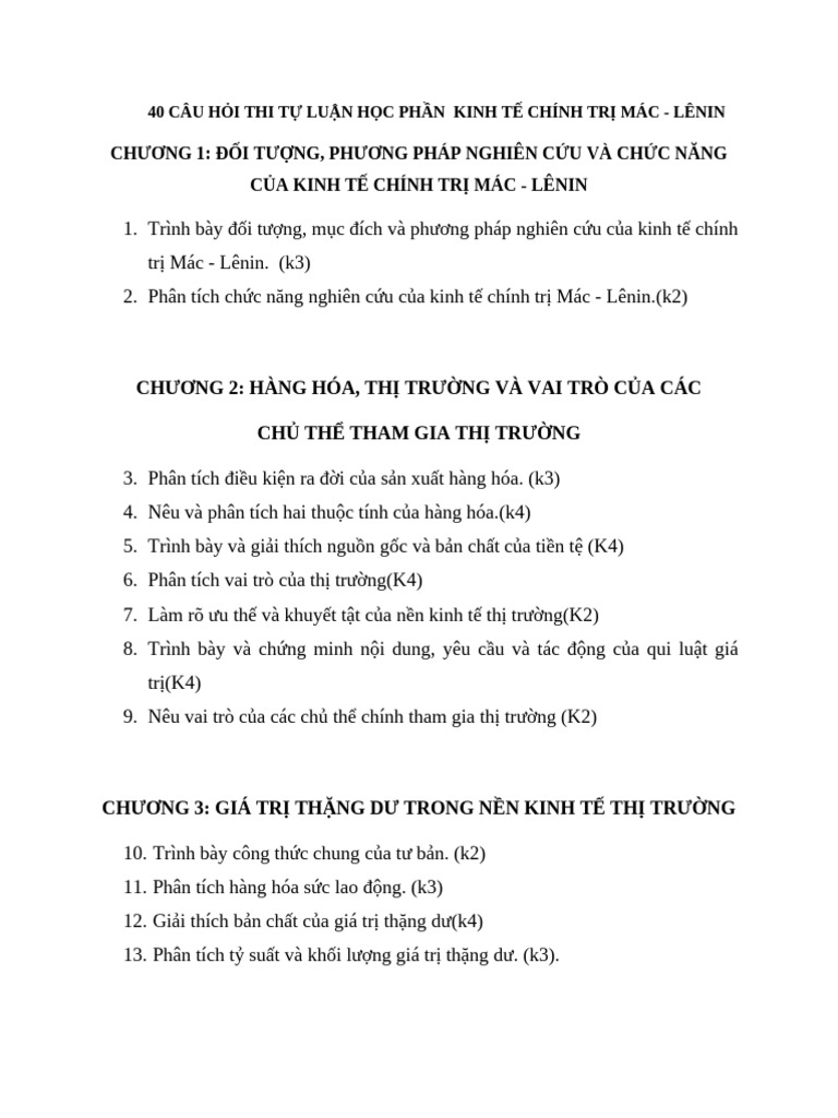 40 Cau Hoi Tu Luan KTCT | PDF