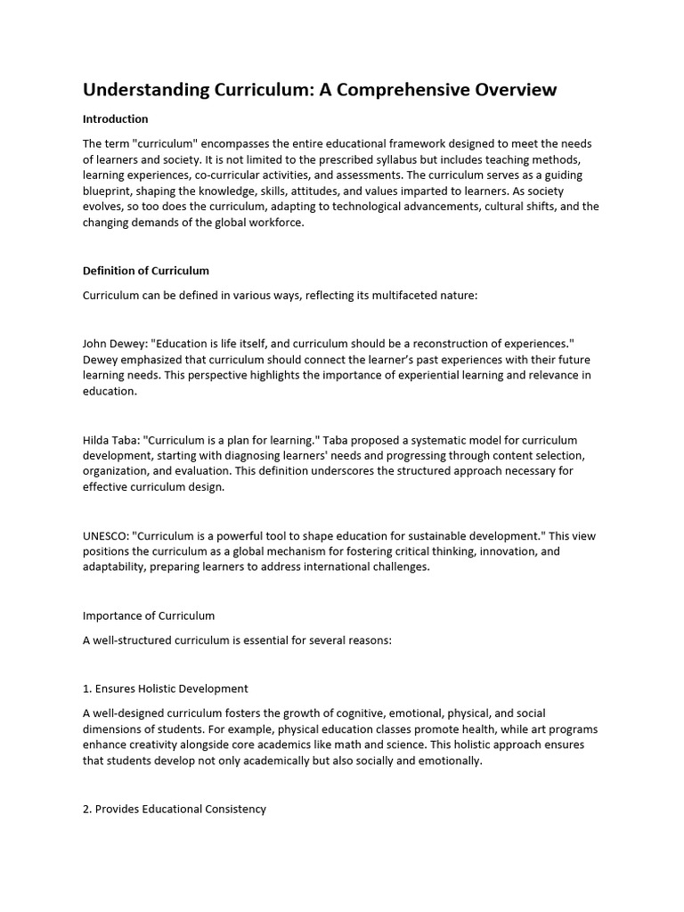 Understanding Curriculum | PDF | Curriculum | Educational Assessment