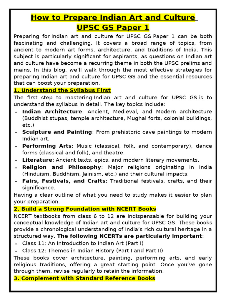 IMPORTANCE AND STRATEGY FOR ART AND CULTURE UPSC | PDF | Governance | Liberal Arts Education