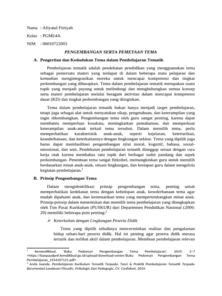 Pengembangan Serta Pemetaan Tema | PDF