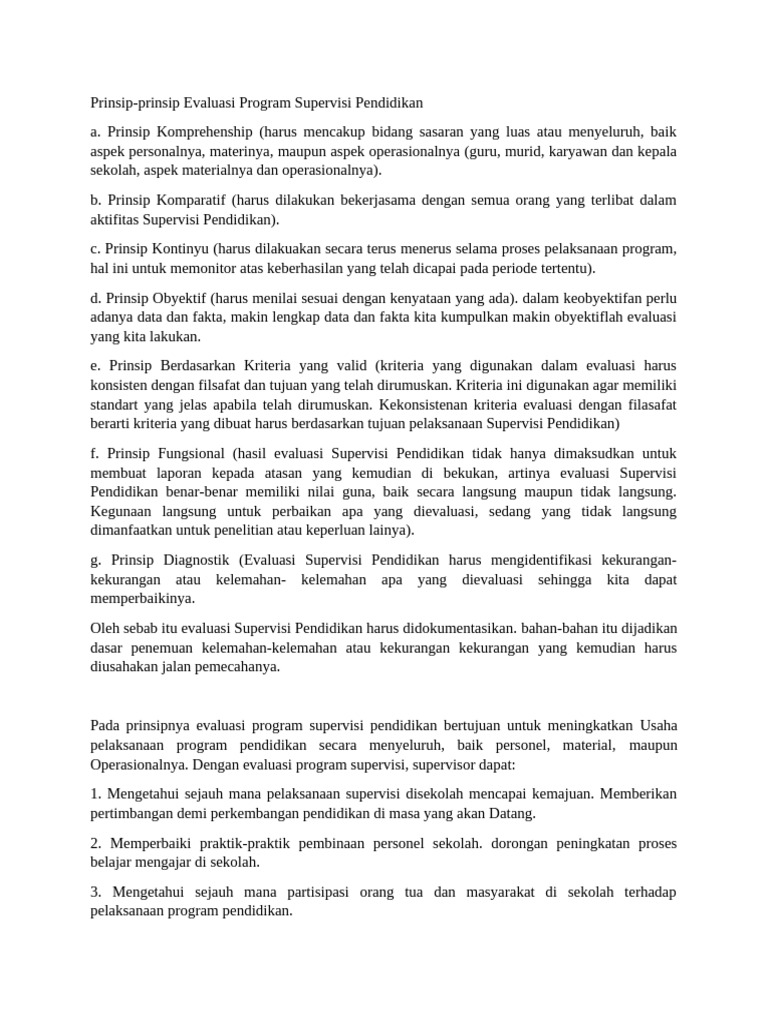 Penjelasan Prinsip Evaluasi Program Supervisi Pendidikan | PDF
