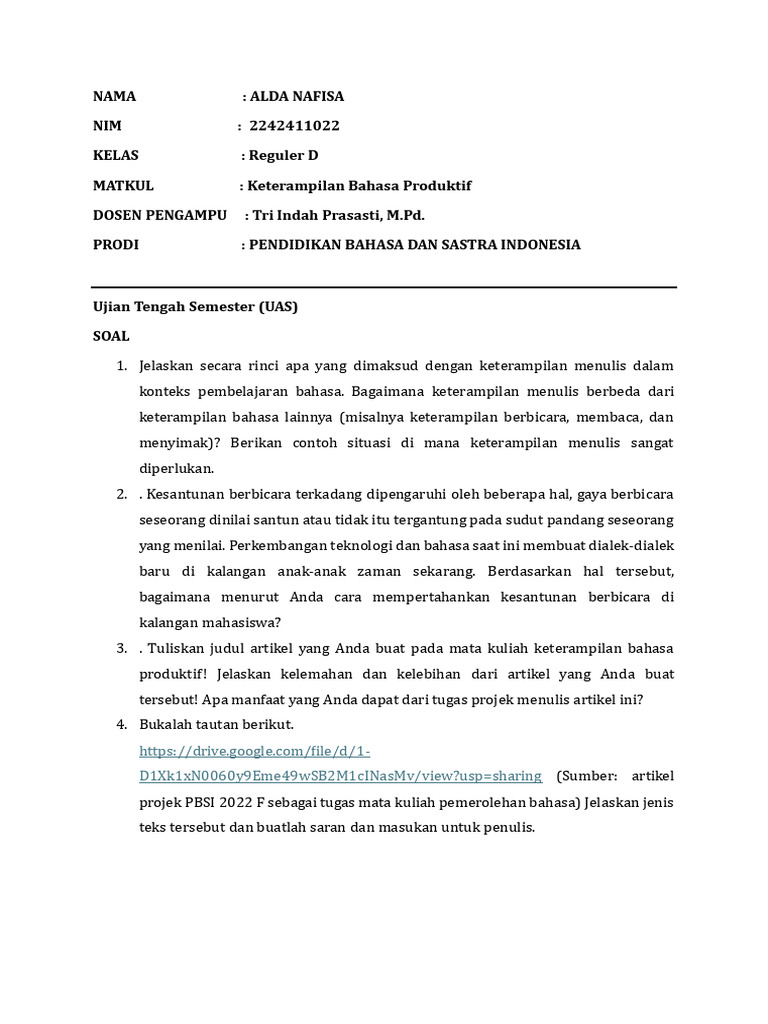 Uas Alda Nafisa-1 | PDF