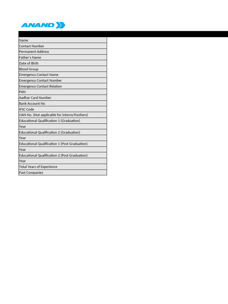 New Joinee Basic Information | PDF