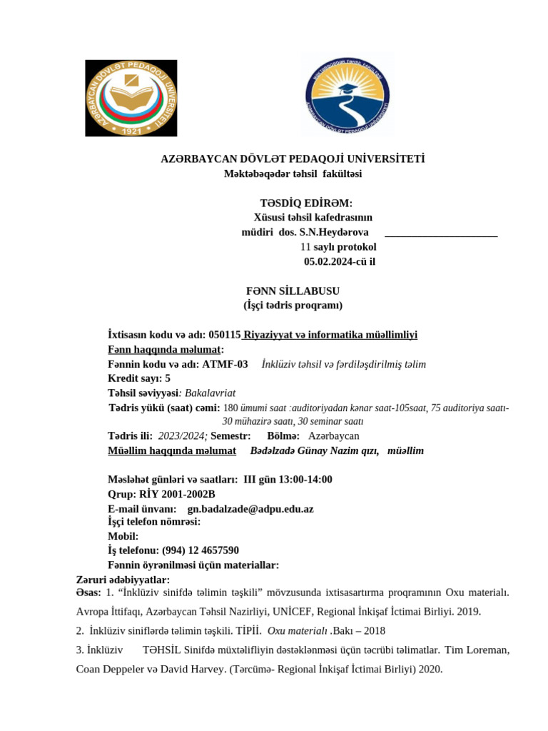 Sillabus Ä°nklÃ Ziv Té Hsil Ve Ferdilesdirilmis RY2001-02 | PDF