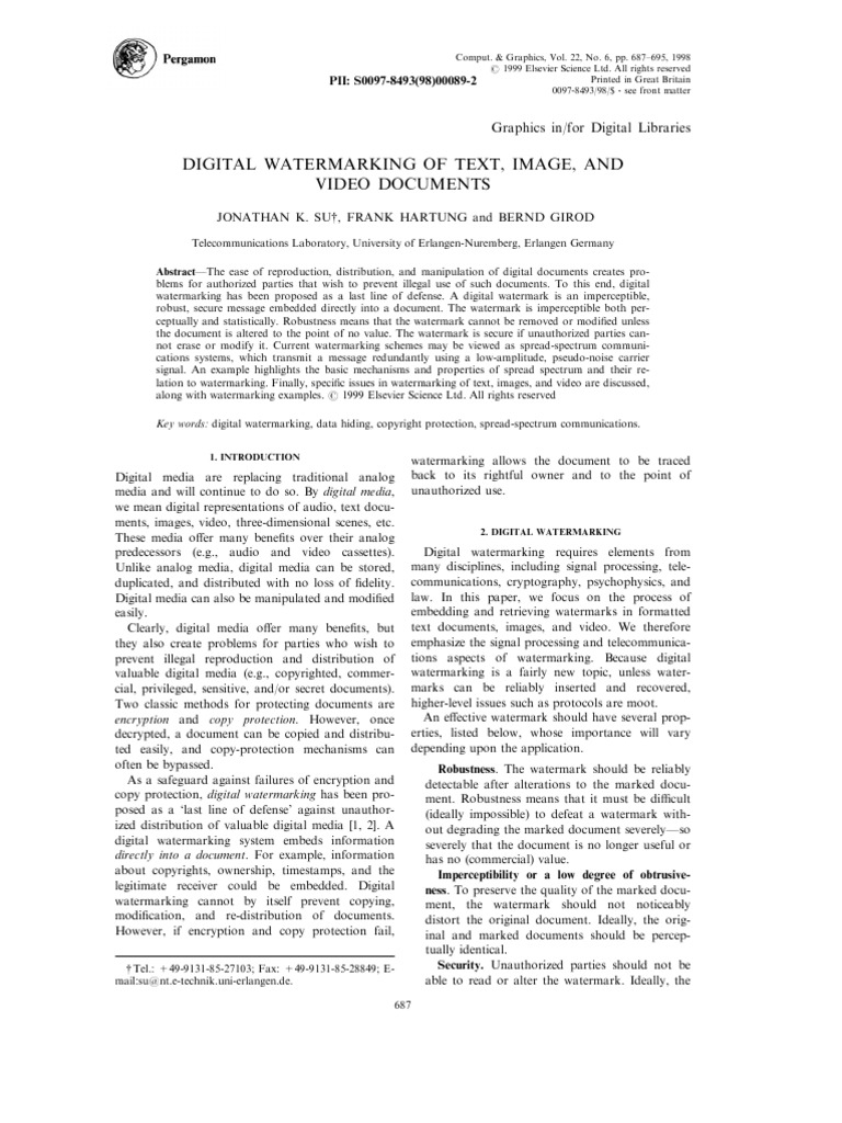 Digital Watermarking of Text, Image, and Video Documents: Graphics In/for Digital Libraries ...