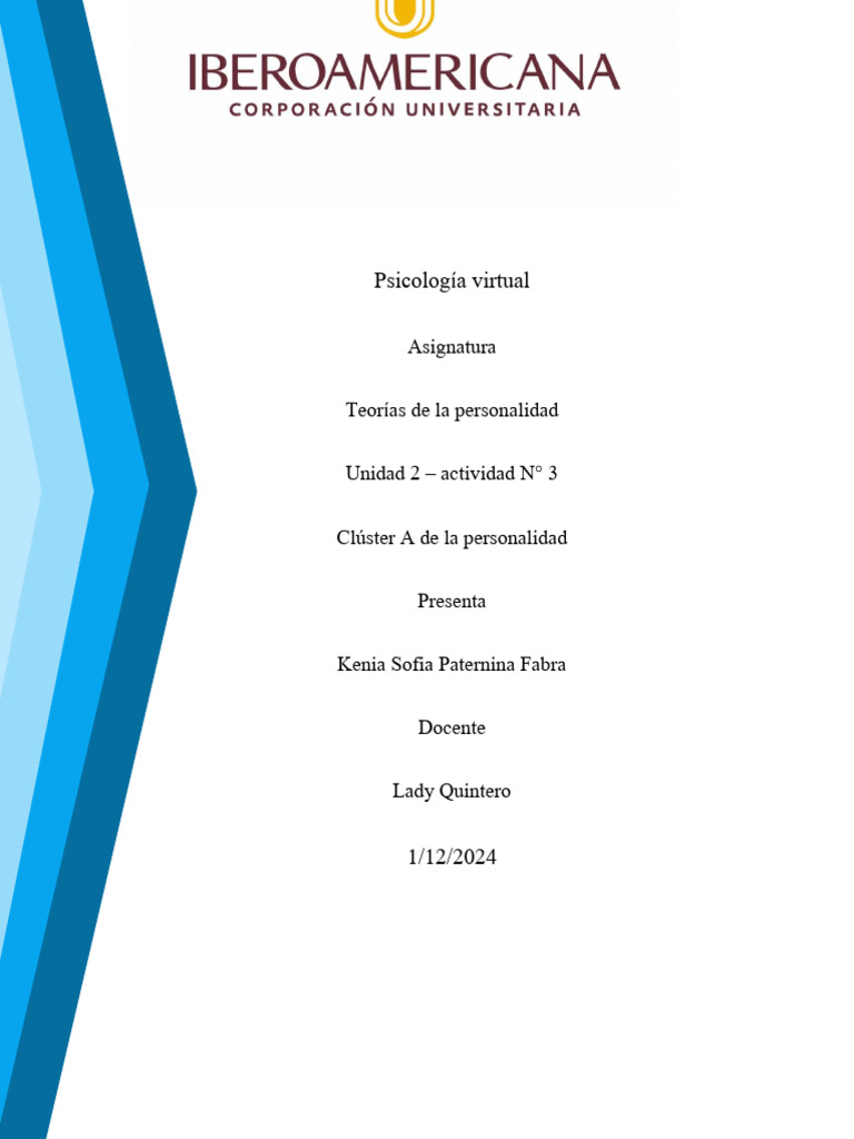 Actividad 03 - Cluster A de La Personalidad | PDF | Esquizofrenia | Enfermedades y trastornos ...