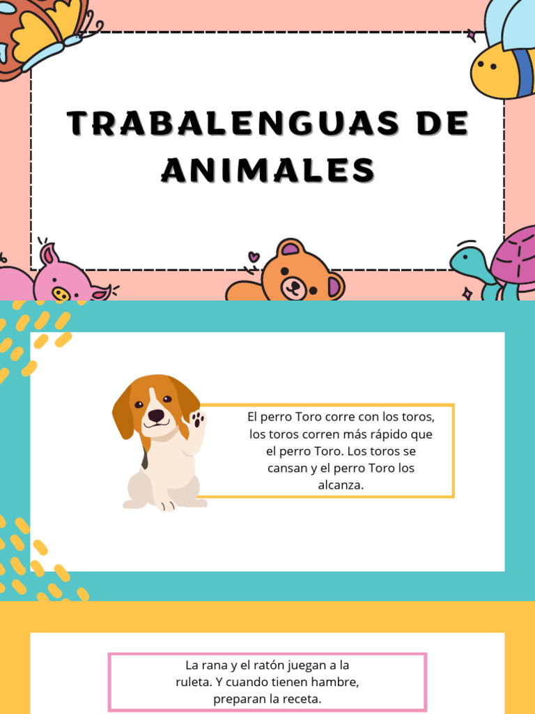 Presentación Trabalenguas De Animales Divertido Colorido | PDF
