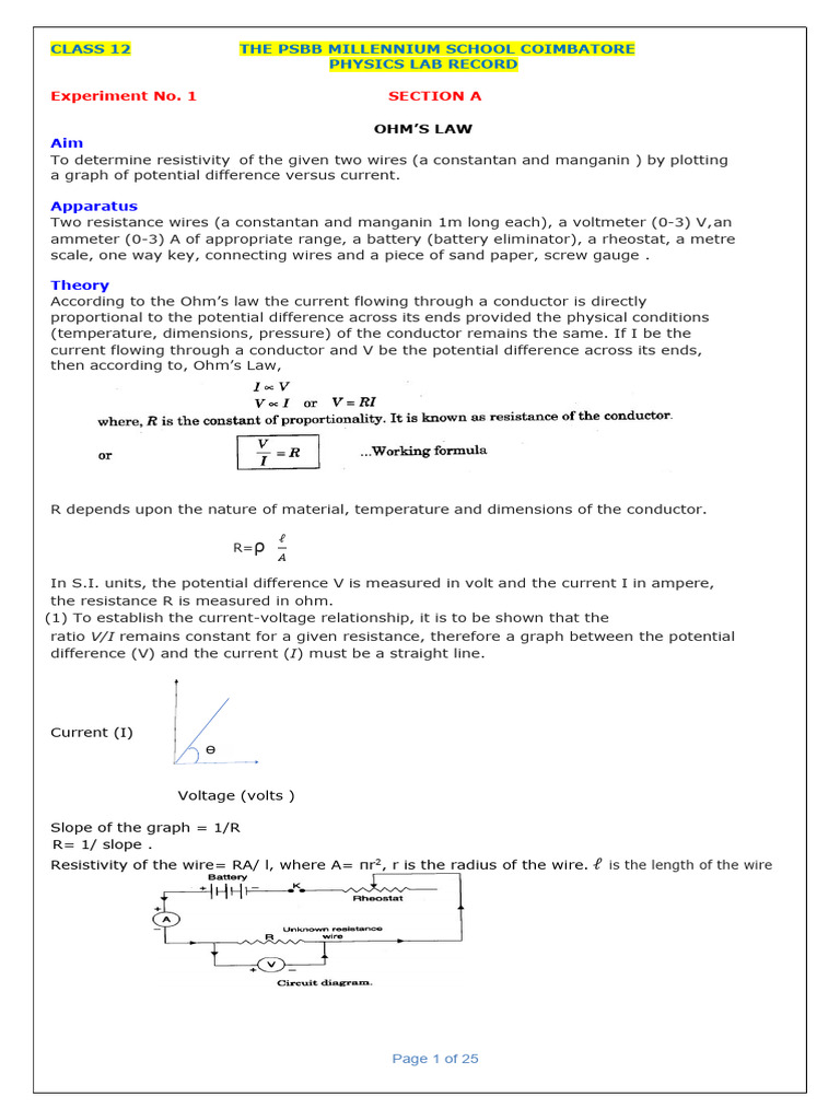 XII STD Physics Record 2024-251712730329 | PDF | Mirror | P–N Junction