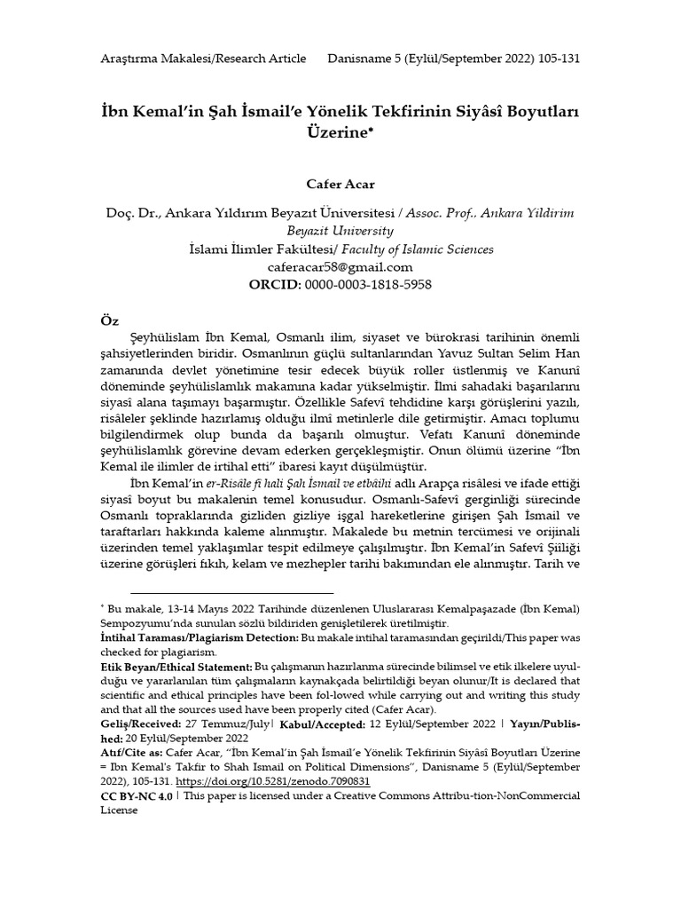 İbn Kemalin Şah İsmaile Tekfiri | PDF | Shia Islam | Ottoman Empire