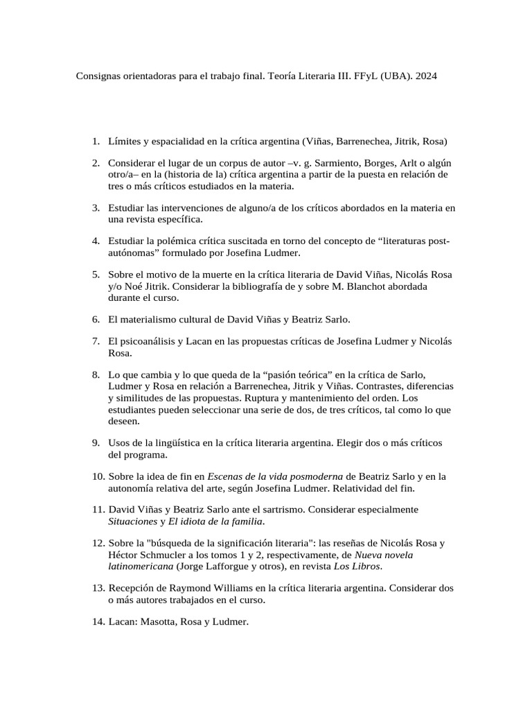 Consignas orientadoras para el trabajo final | PDF