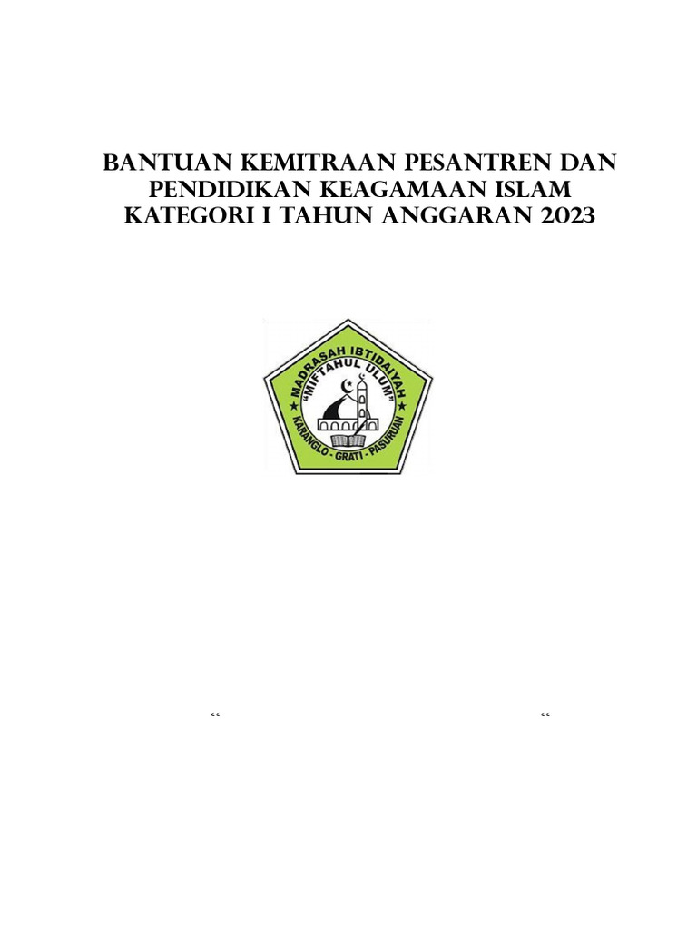 Proposal Bantuan MI NU Miftahul Ulum 2023 | PDF