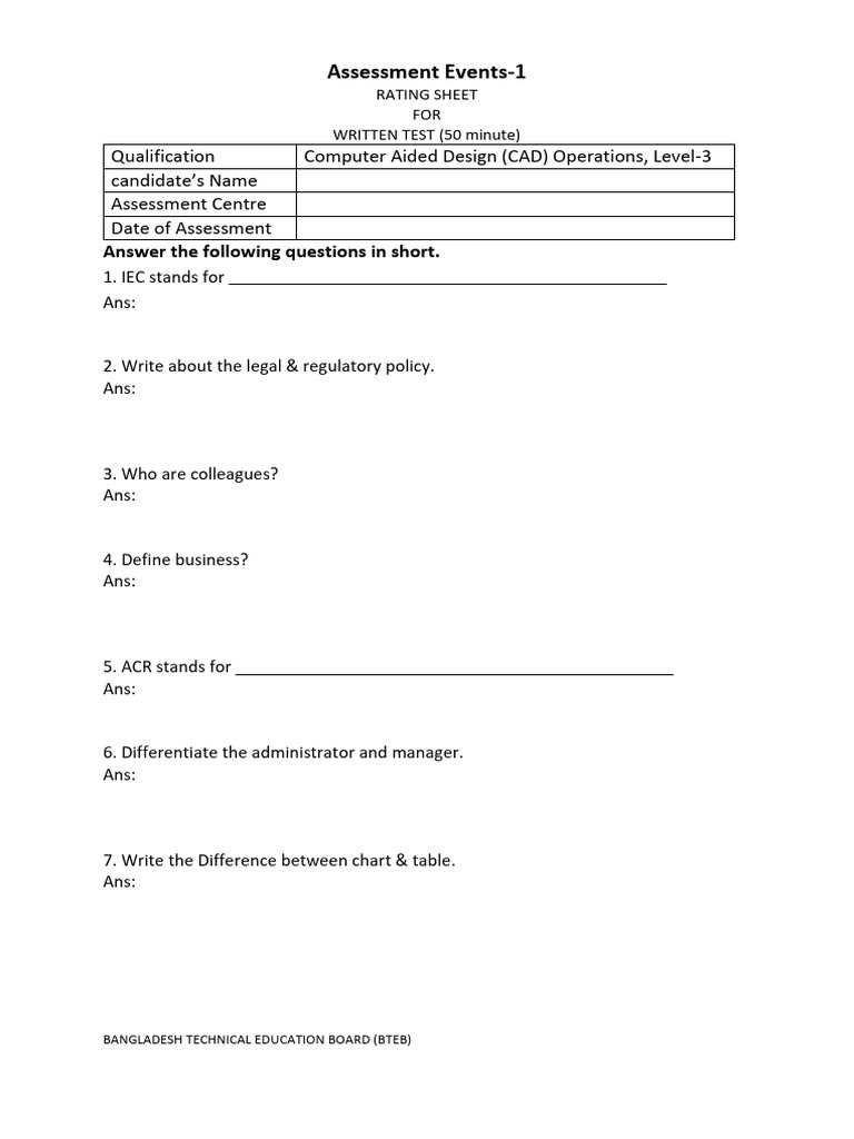 CAD Operations Level-3 Assessment Sheet | PDF | International ...