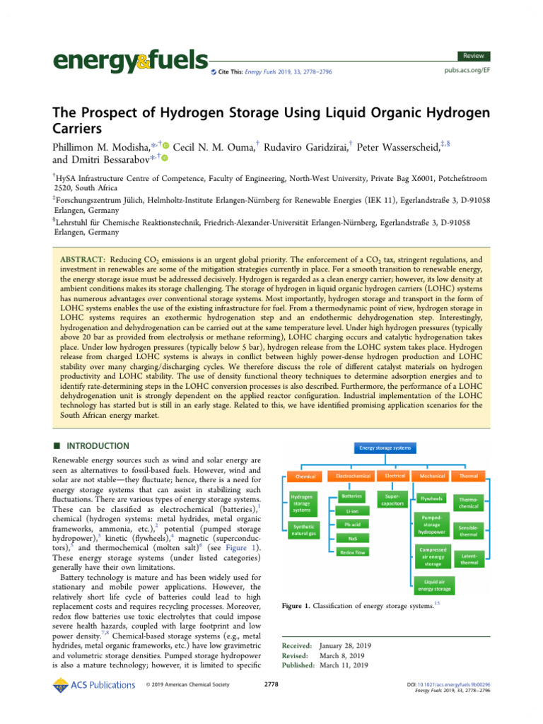 Modisha Et Al 2019 The Prospect of Hydrogen Storage Using Liquid ...