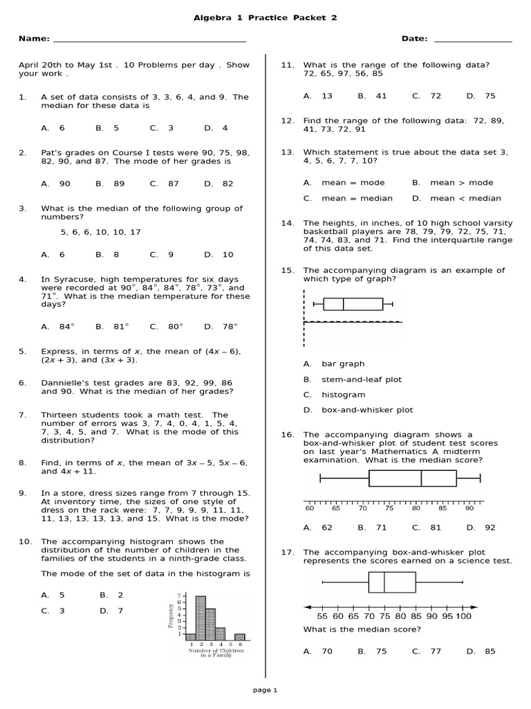 Algebra 1 Practice Packet 2 | PDF | Mathematics | Algebra