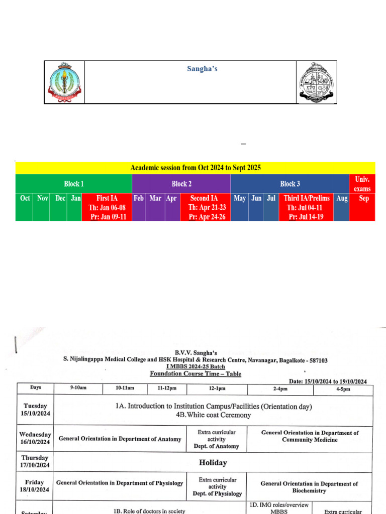 Mbbs Phase i 2024-25 Cbme Time Table | PDF | Muscle Contraction | Hand