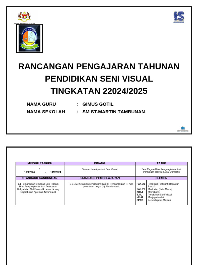 1.1 RPT SMK PSV Tingkatan 2 2024-2025 | PDF