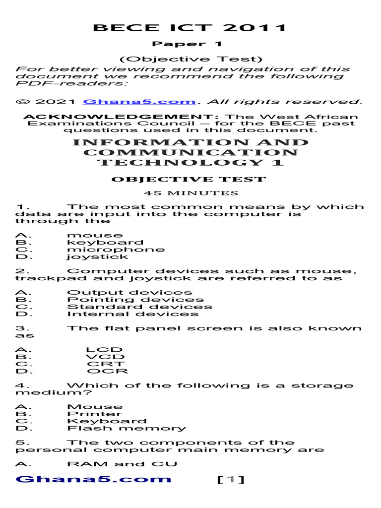 B ICT 2011 P1 Q Free Full | PDF | Computer Data Storage | Graphical User Interfaces