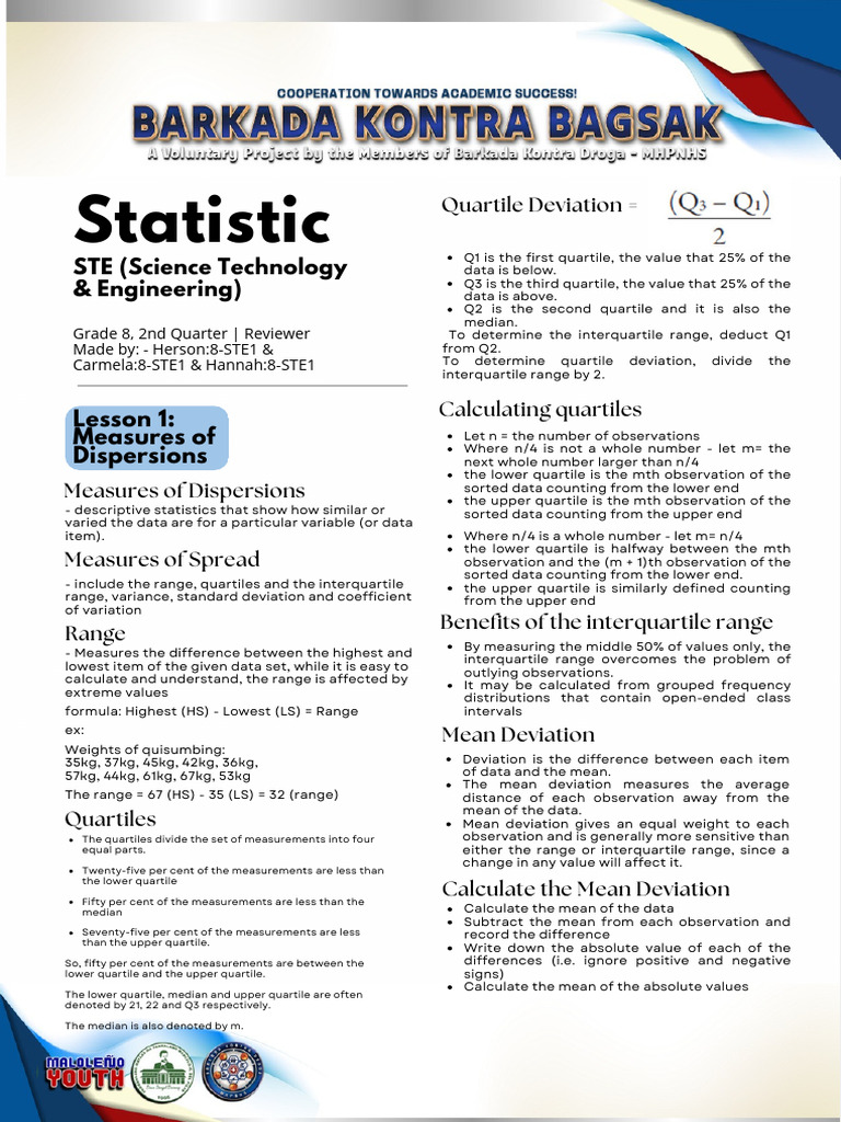 Statistics 8 q2 | PDF | Standard Deviation | Variance