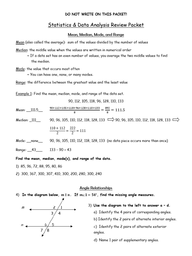 Statistics and Data Analysis Review Packet | PDF | Quartile ...