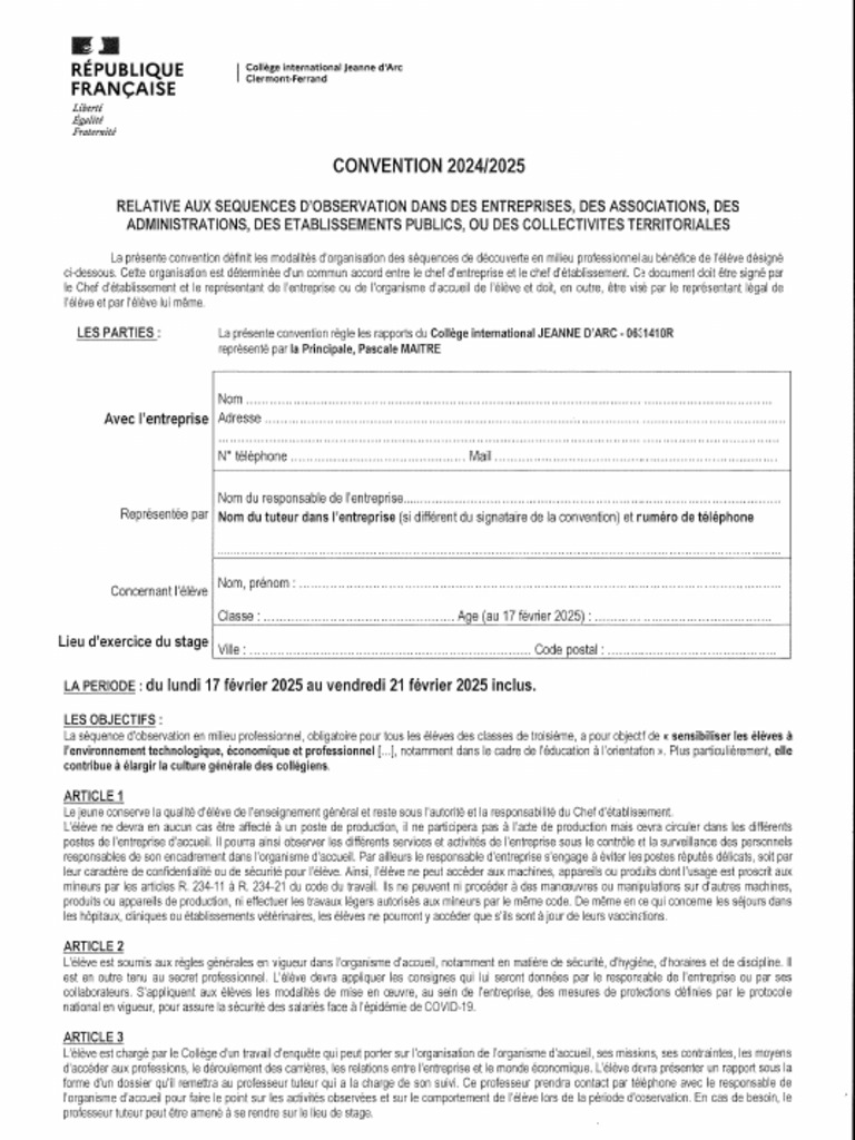 Convention Stage 2024 - 2025 | PDF