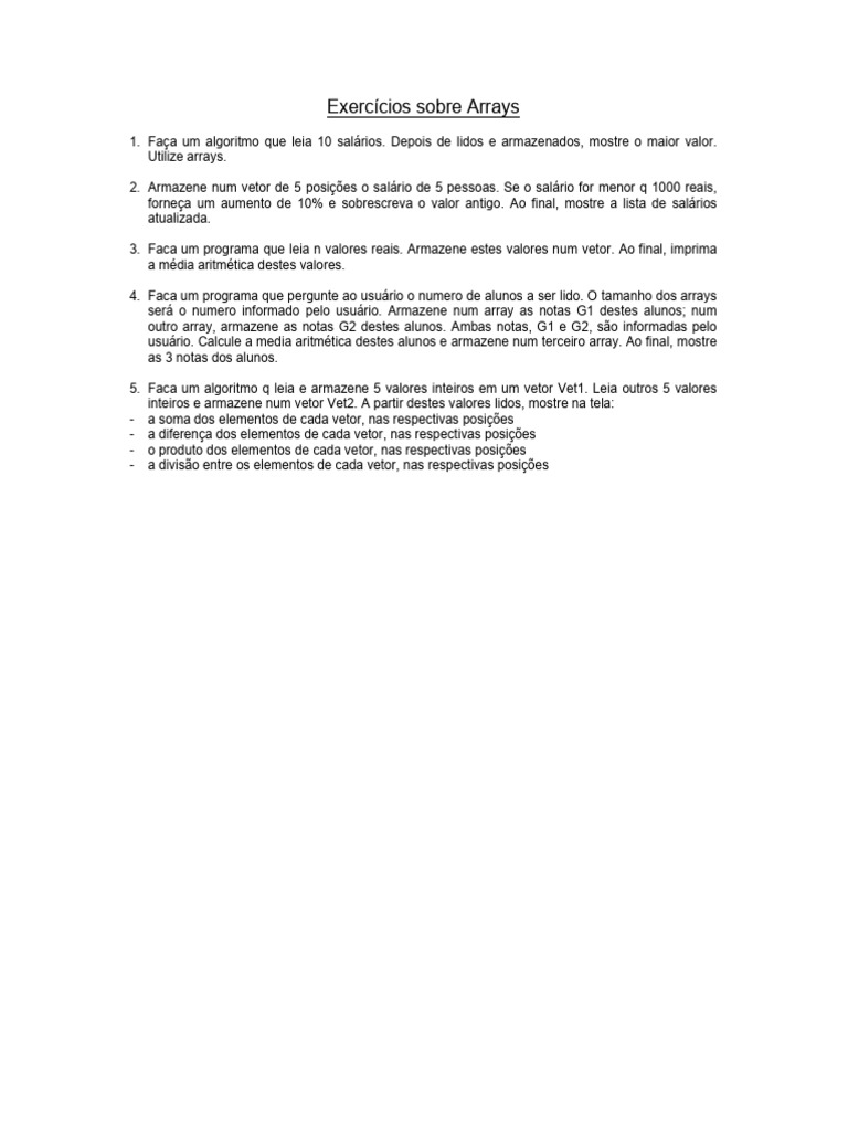 Exercicios Arrays - 040438 | PDF